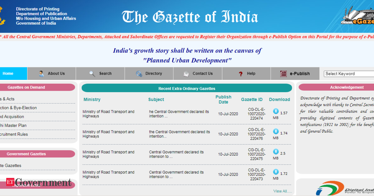 eGazette.nic.in: Integrated eGazette Platform must for govt ...